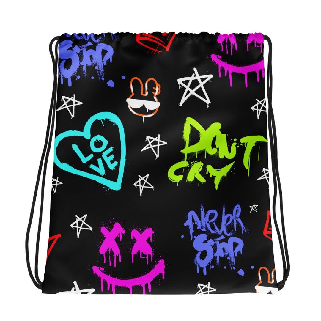 Neon Graffiti Drawstring Backpack – Bold Street Art Vibes - Etsy