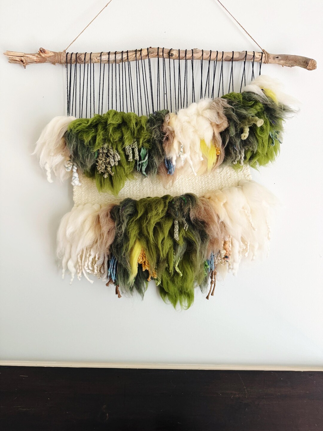 Large Woven Tapestry Wall Hanging – Modern Boho Fiber Art, Wool Roving ...