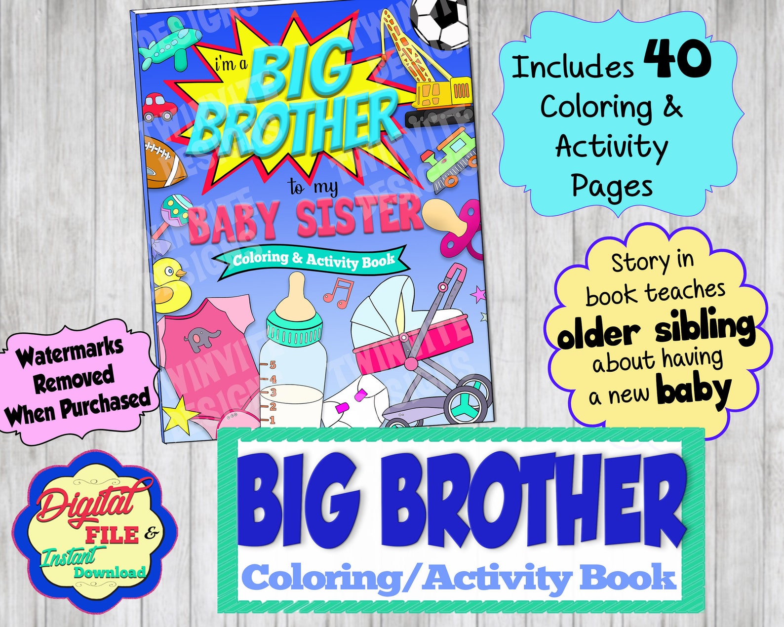 Big Brother to My Baby Sister Coloring and Activity Book, Becoming a ...