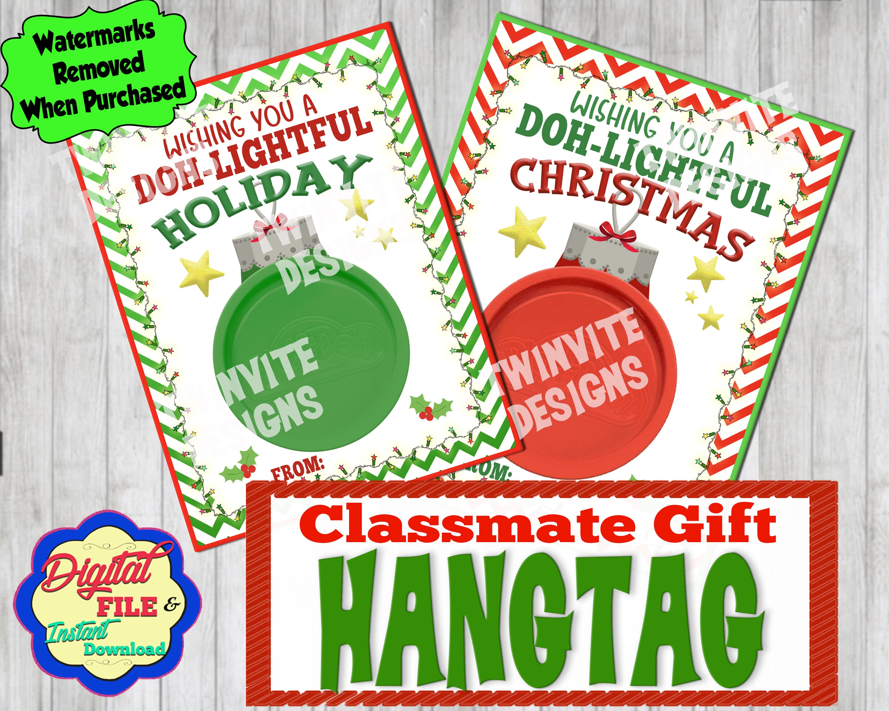 Christmas Holiday Hangtag, Wishing You a Dohlightful Xmas, Class Gift ...