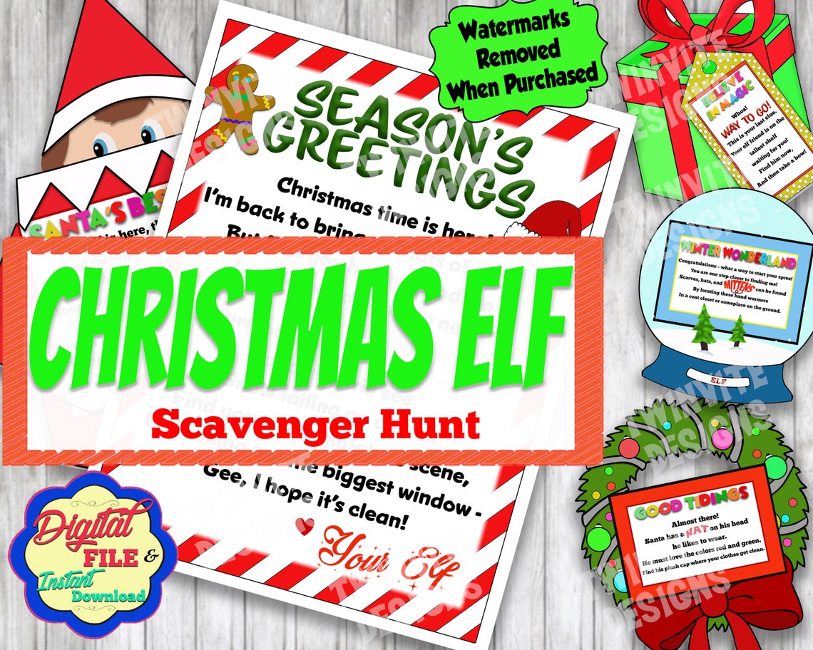 Elf Scavenger Hunt, Find the Elf Reveal, Treasure Hunt Clues, Kids ...