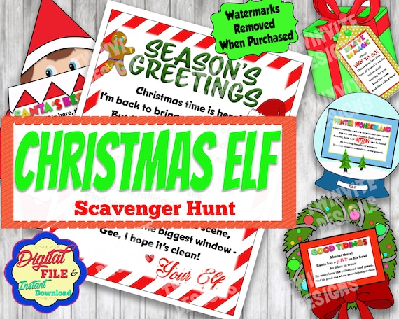 Elf Scavenger Hunt Find the Elf Reveal Treasure Hunt Clues | Etsy