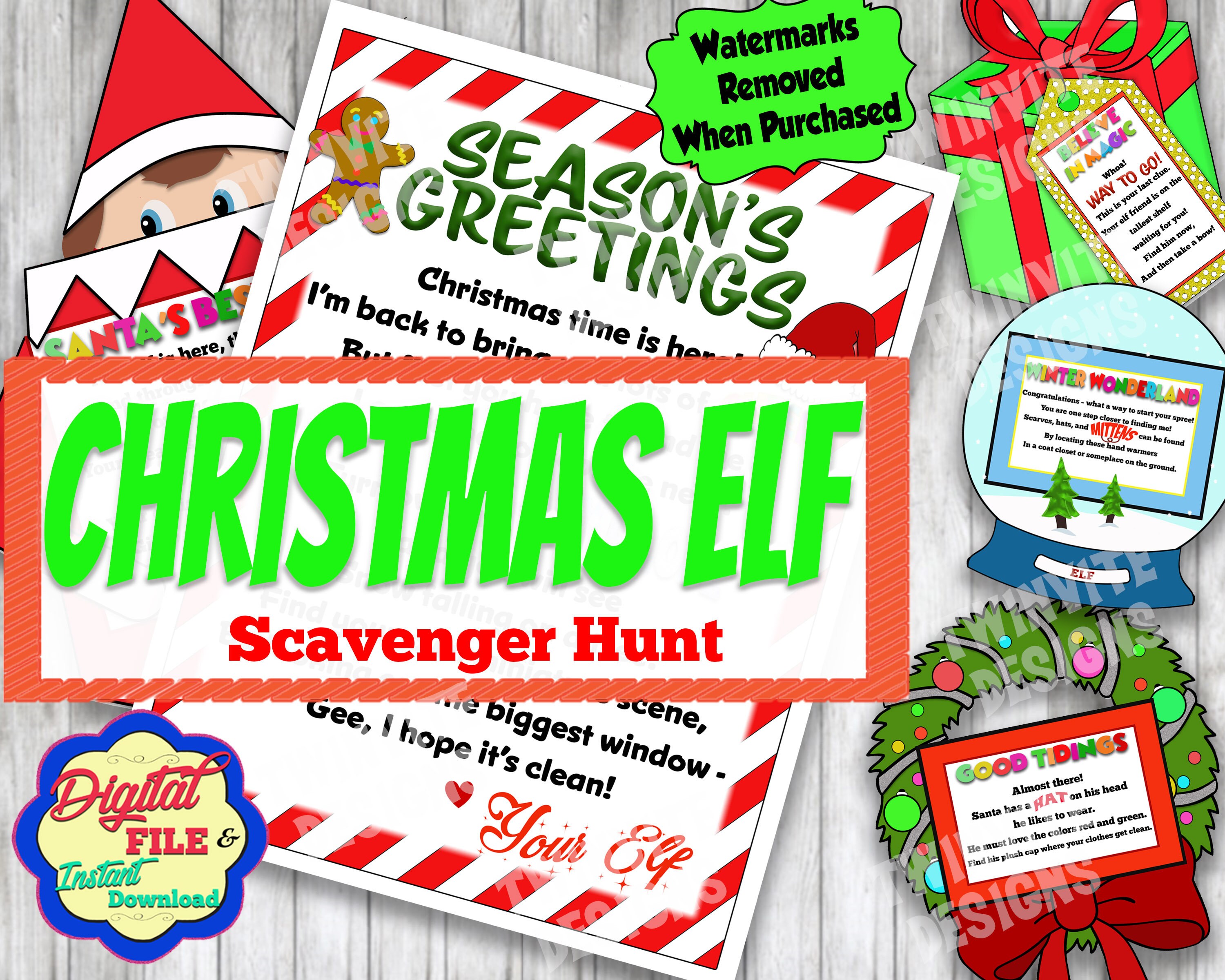 Elf Scavenger Hunt, Find the Elf Reveal, Treasure Hunt Clues, Kids ...