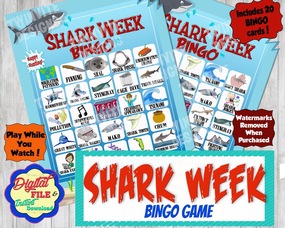 Shark Bingo, Shark Week Activity Game, 20 Unique Cards, Calling Cards ...