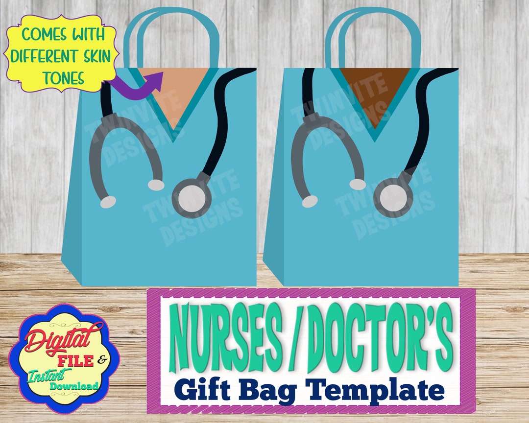 Nurse Gift Bag, Doctor Favor Bag DIY Template, Lifesaver, Stethoscope ...