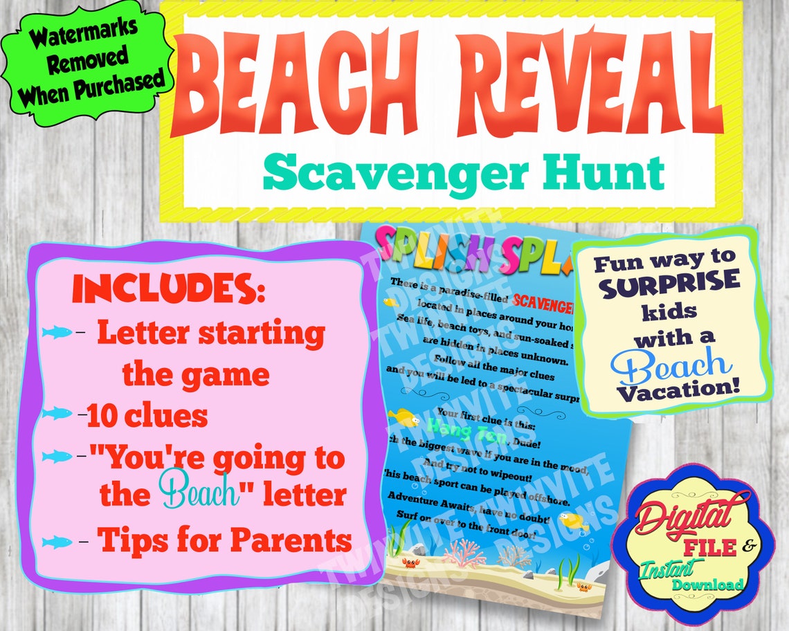 Beach Trip Scavenger Hunt, Vacation Reveal, You’re Going to the Beach ...