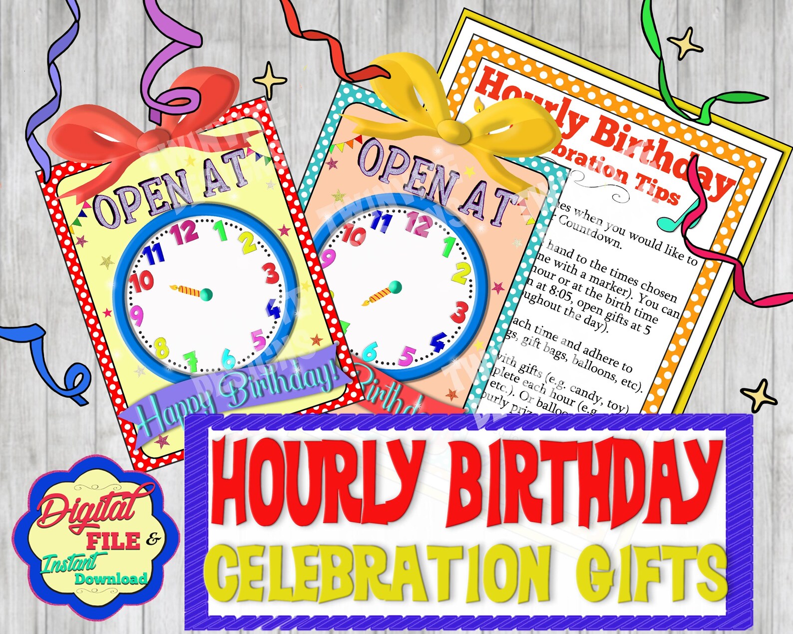 Hourly Birthday Celebration Bag Labels, Fun Bday Idea, Open a Gift ...
