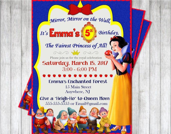Mirror Snow White Birthday Invitation Snow White Mirror Invitations