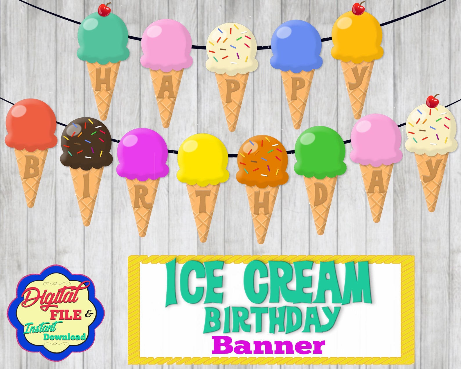 Ice Cream Birthday Banner, Ice Cream Tasting Banner, Ice Cream Cone ...