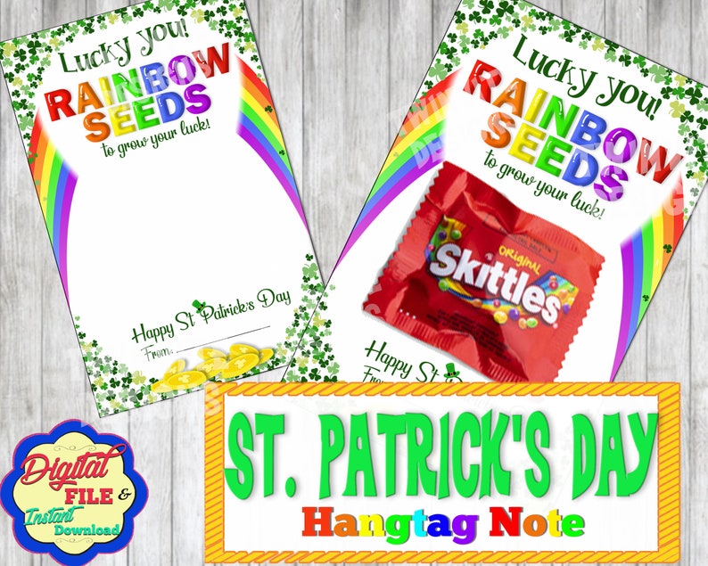 St Patricks Day Hangtag, Rainbow Seeds to Grow Your Luck, Student Class ...