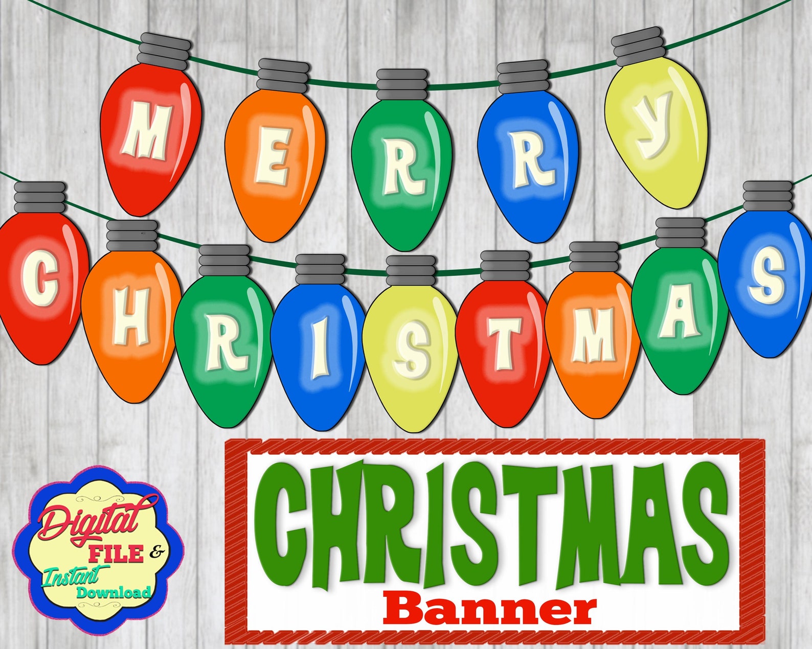 Christmas Lights Banner, Merry Christmas Garland, Xmas Bulbs ...