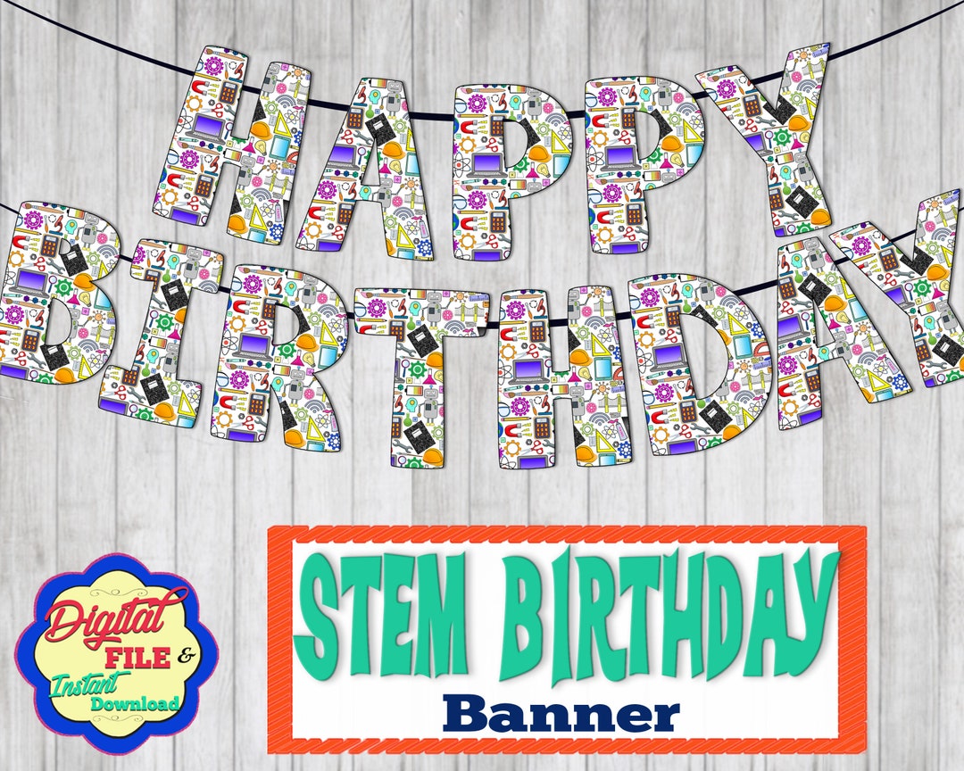 STEM Birthday Banner, STEAM Garland, Decoration for Kids Party, Science ...