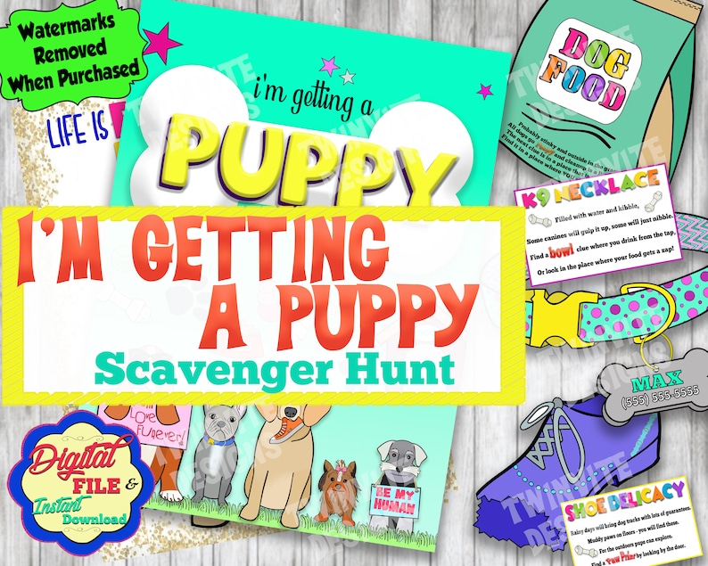 I’m Getting a Puppy Scavenger Hunt, New Dog Reveal, Treasure Hunt Clues ...