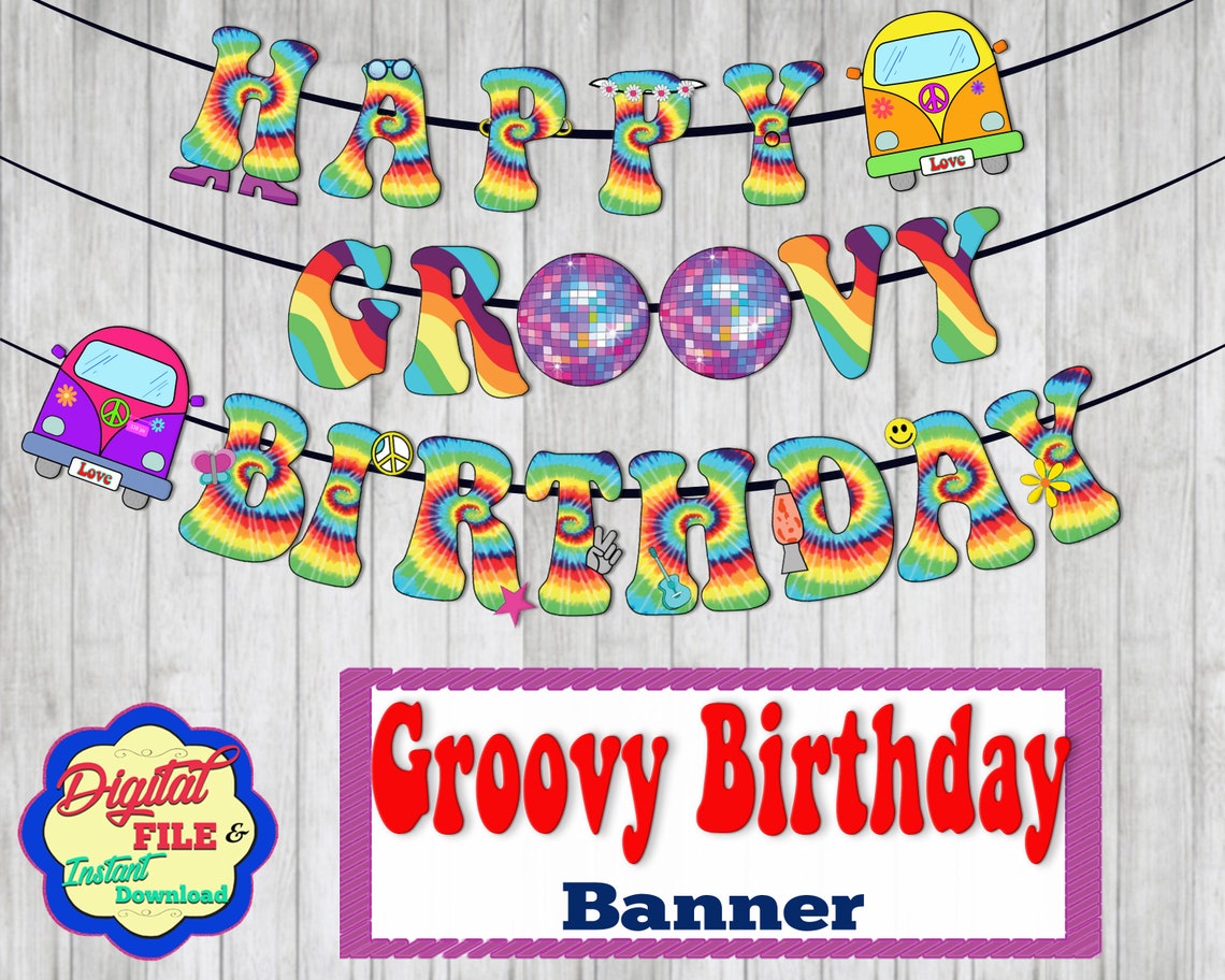 Groovy Birthday Banner, Tie Dye Garland, 70’s Hippie, Boho Retro Theme ...