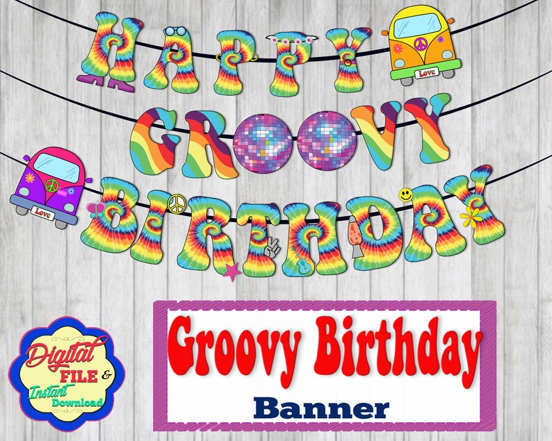 Groovy Birthday Banner, Tie Dye Garland, 70’s Hippie, Boho Retro Theme ...