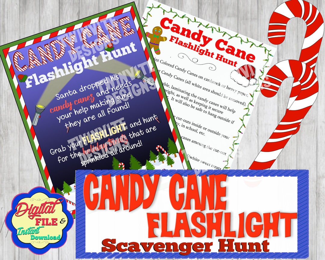 Candy Cane Flashlight Scavenger Hunt, Christmas Activity, Candy Cane ...