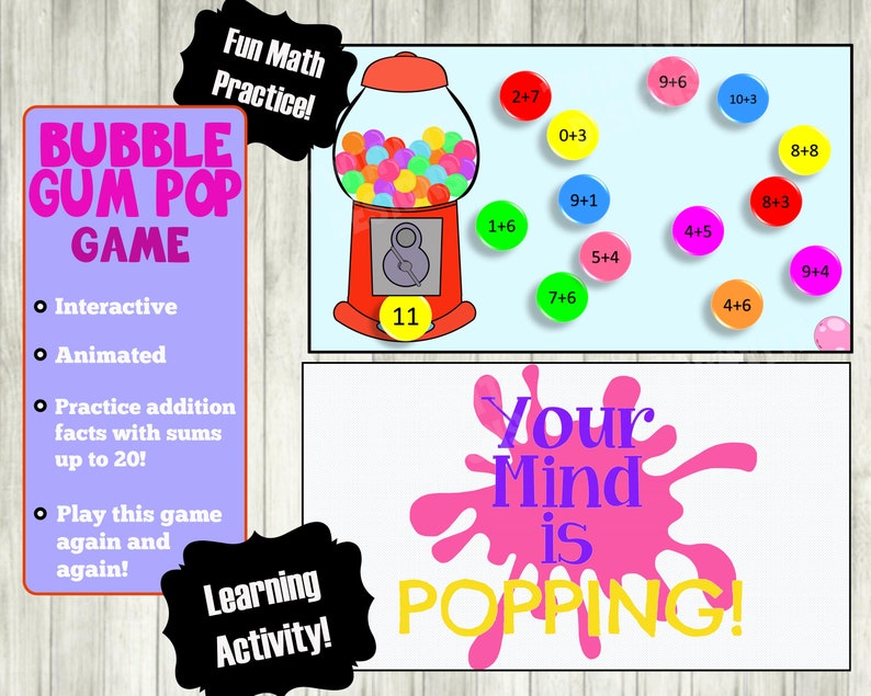 Bubble Gum Pop Addition Facts Powerpoint Game, Interactive Game Basic ...