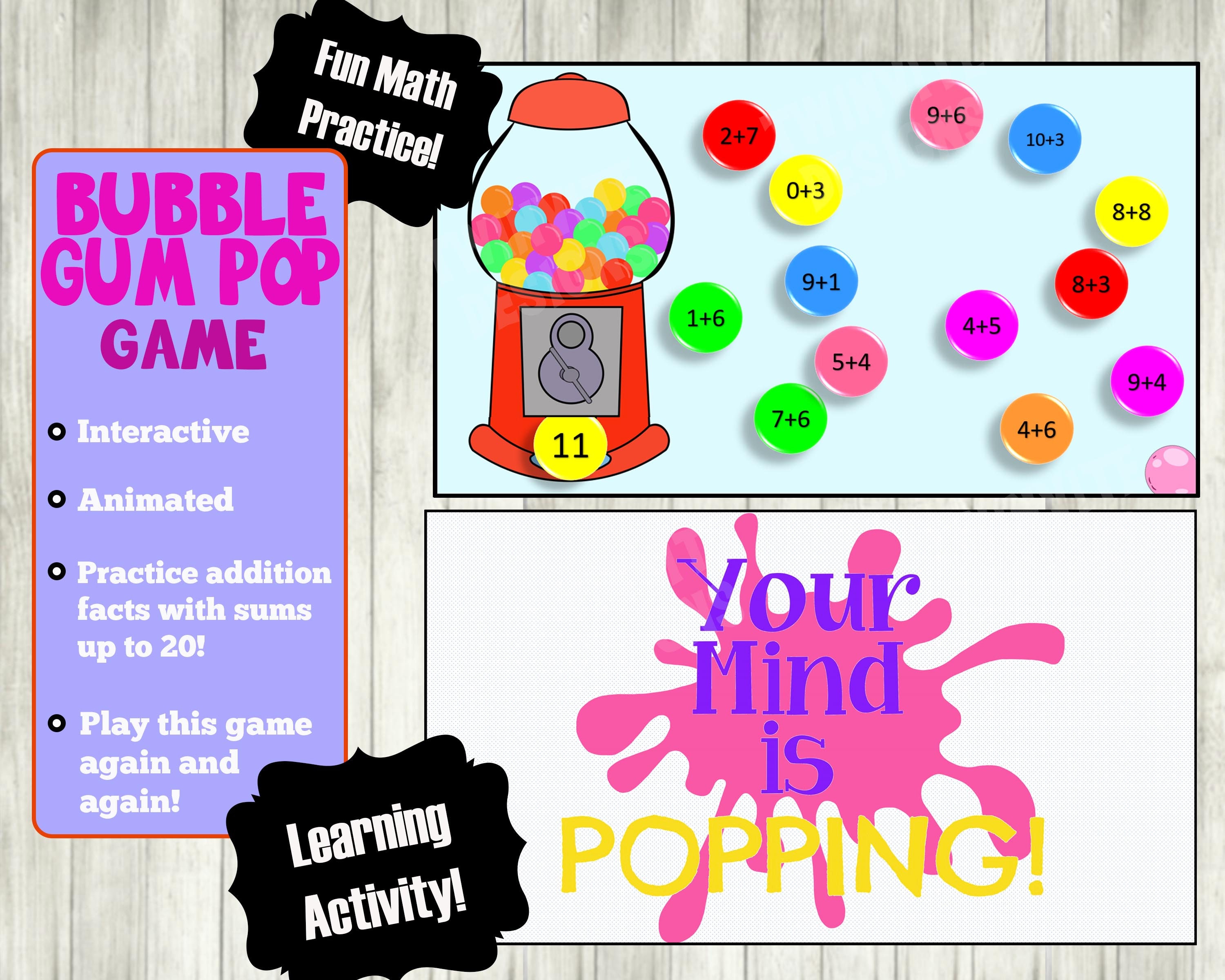 Bubble Gum Pop Addition Facts Powerpoint Game, Interactive Game Basic ...