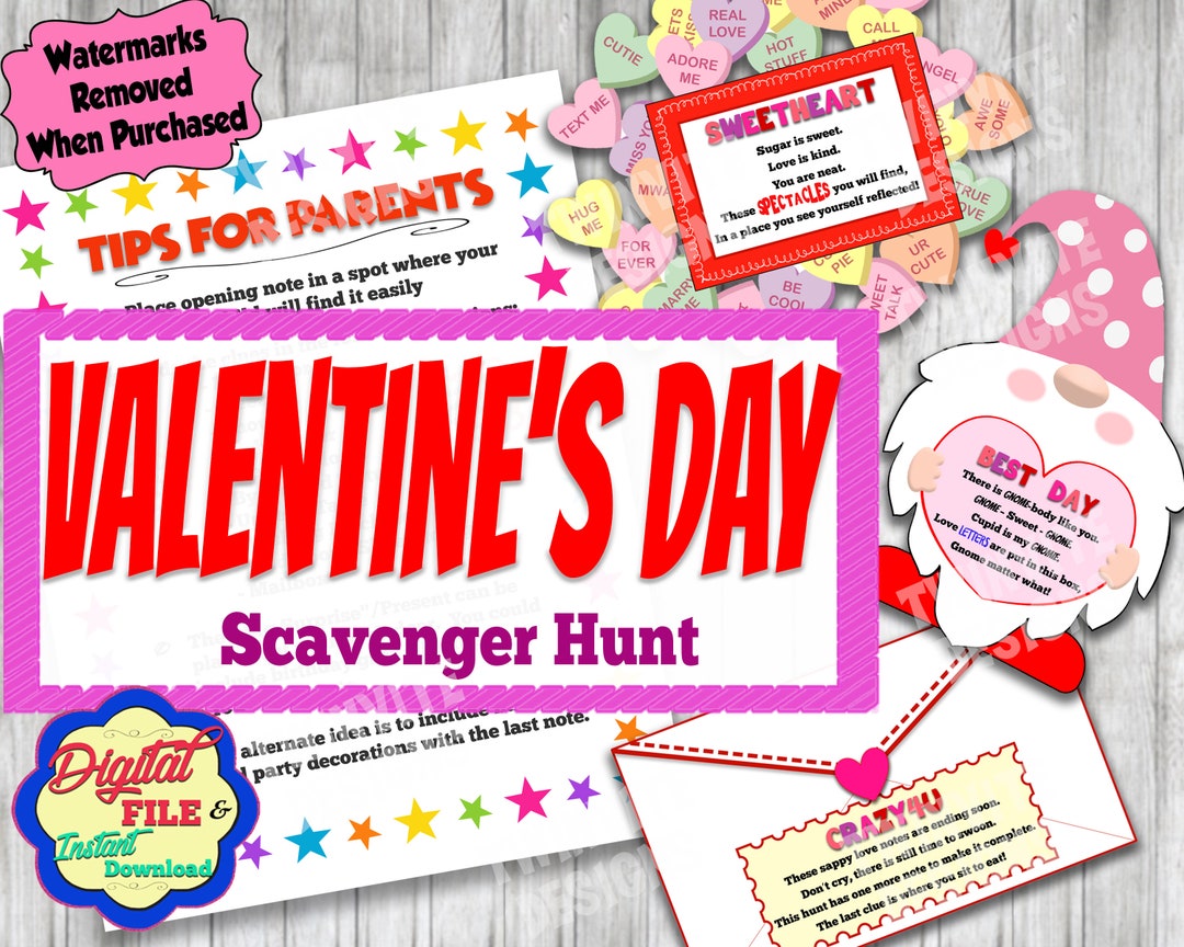 Valentine’s Day Scavenger Hunt, Present Reveal, Treasure Hunt Clues ...