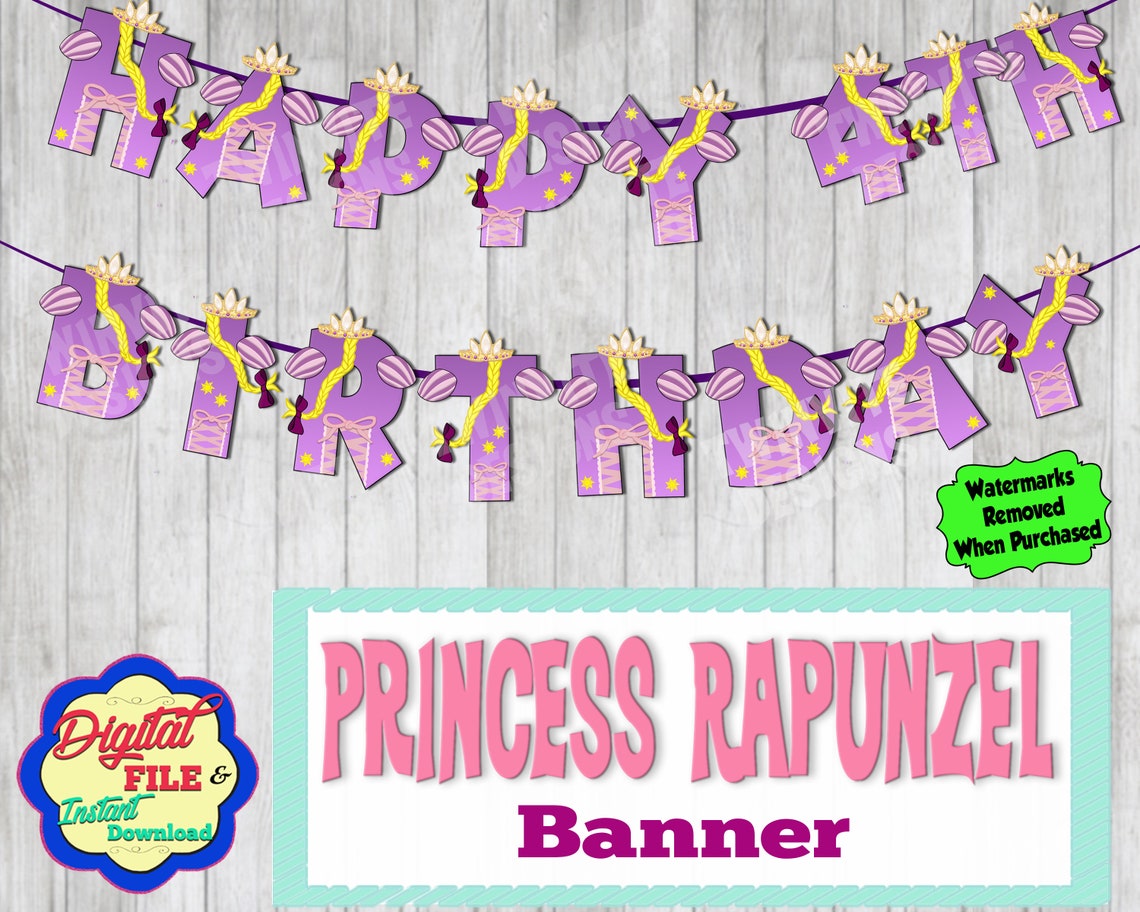 Rapunzel Party Banner, Princess Dress Letters Numbers, Tangled Royalty ...