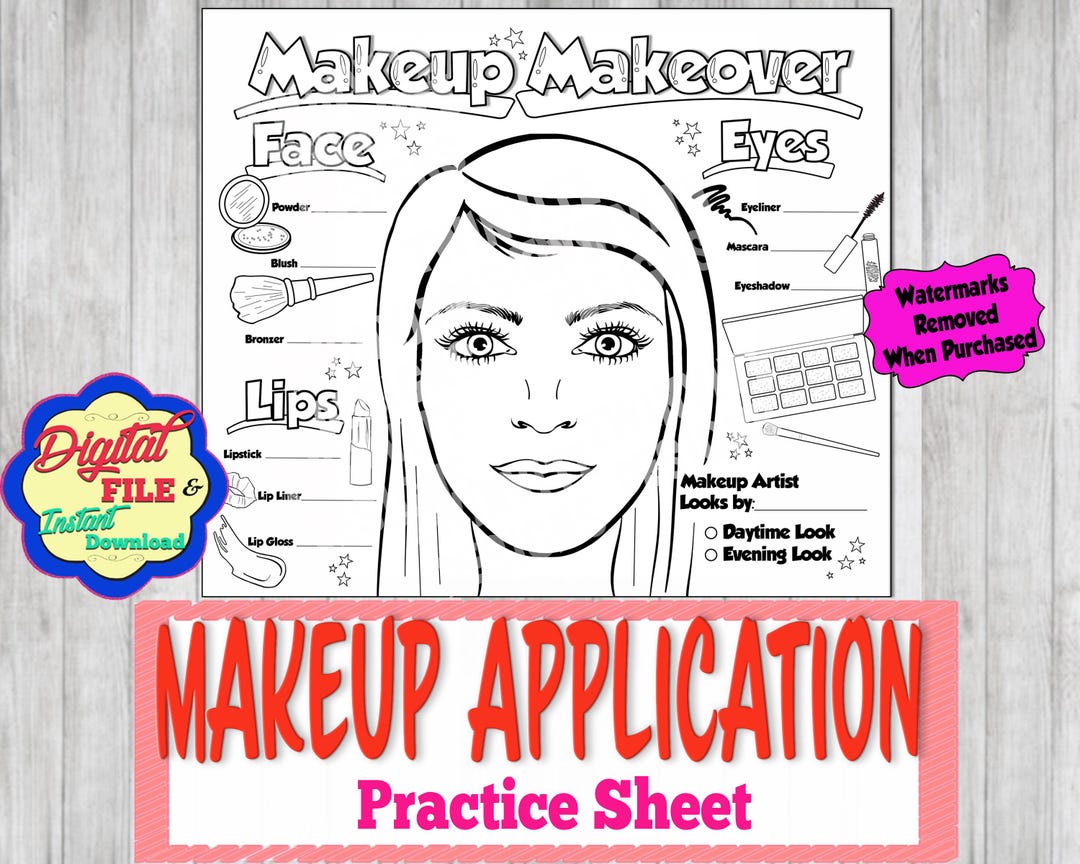 Makeup Application Coloring Activity Page, Printable Make-up Practice ...
