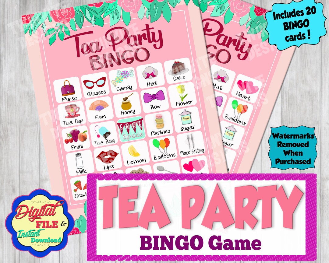 Tea Party Bingo, Activity Game, 20 Unique BINGO Cards, Spinning Wheel ...