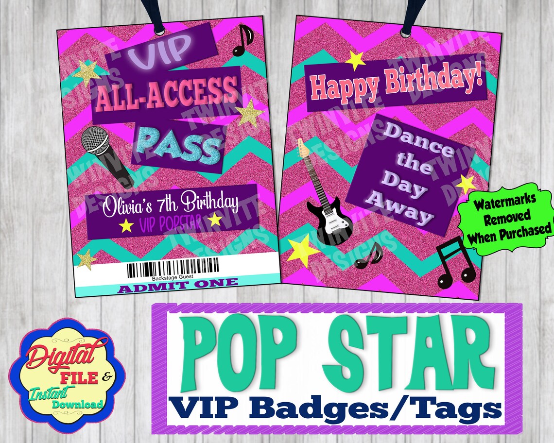 Pop Star VIP Badge Rock Star All Access Pass Tag Birthday - Etsy