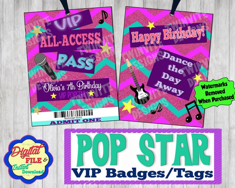 Pop Star VIP Badge Rock Star All Access Pass Tag Birthday - Etsy