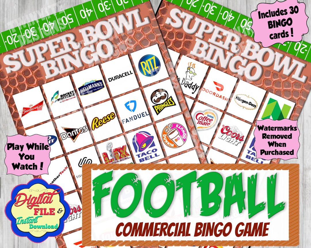 Big Football Game Commercial Bingo, Final Football Game Activity Game ...