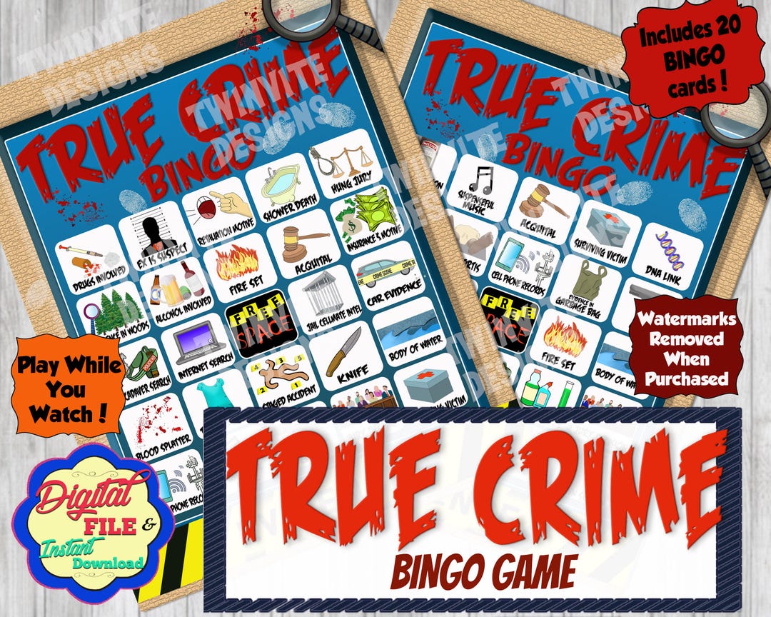 True Crime Bingo, Murder Mystery Activity Game, 20 Unique Cards ...