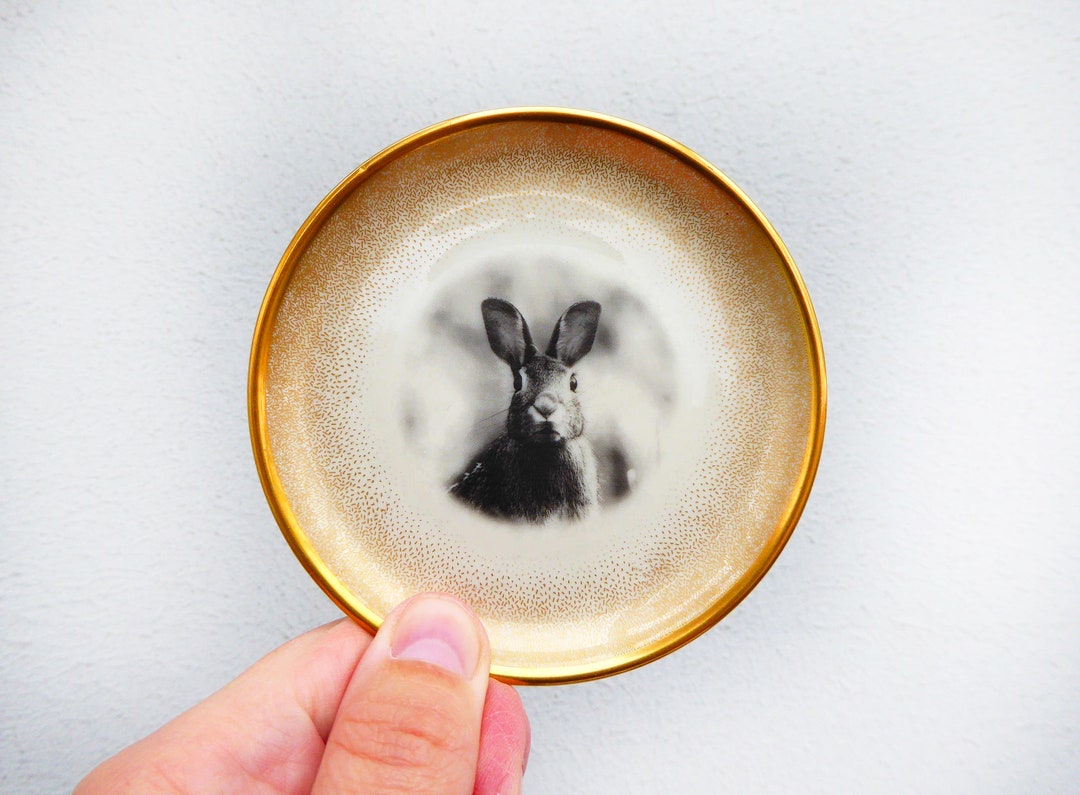 Wall Plate Rabbit Dots 10 Cm Vintage Deko Plate Wall Deko Gold Edg Wall ...