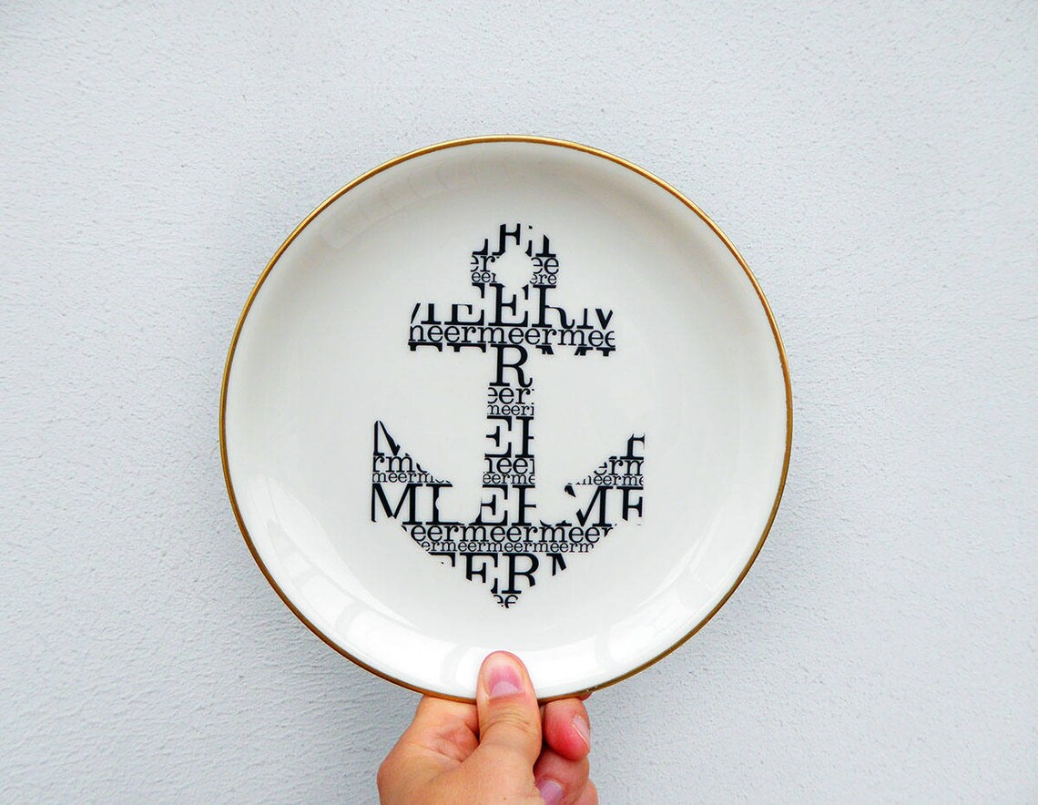 Wall Plate Anchor Typo Vintage Deko Plate Wall Deko Gold Edg | Etsy
