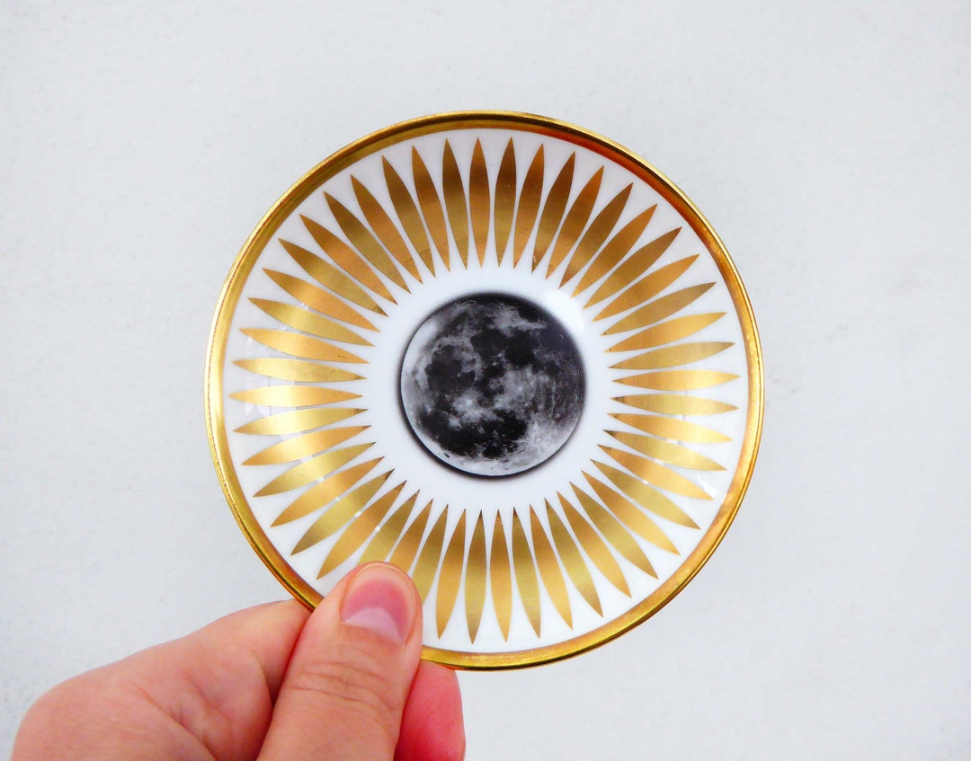 Wall Plate Moon Stripes 10 Cm Vintage Deko Plate Wall Deko Gold Edg ...