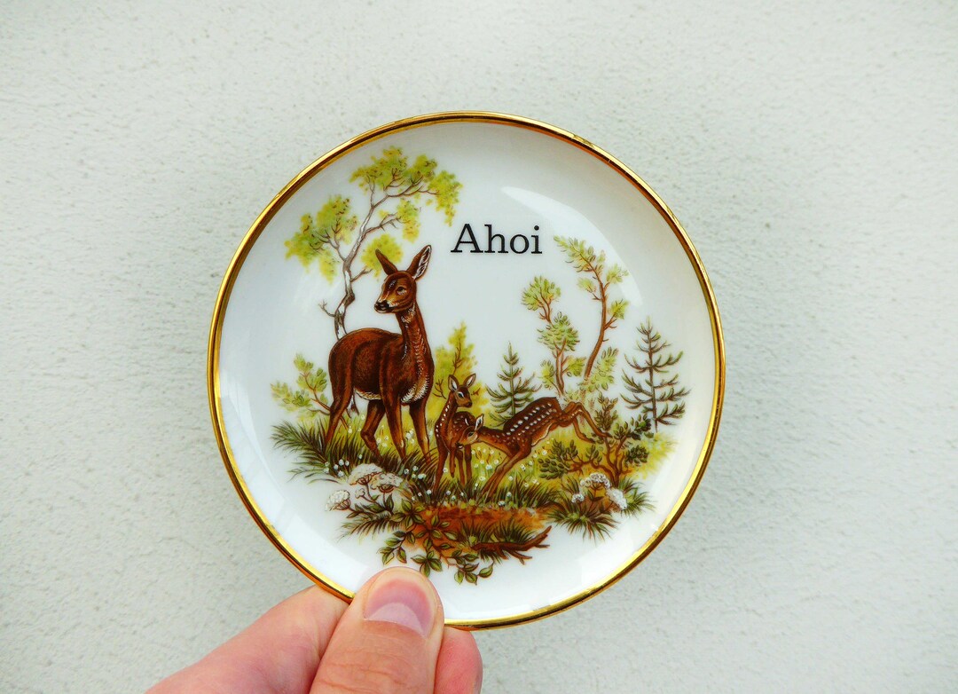 Ahoi Deer Vintage 10cm of Deko Gold Dish Plate Wall Hanging - Etsy