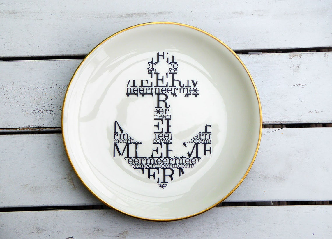 Wall Plate Anchor Typo Vintage Deko Plate Wall Deko Gold Edg | Etsy