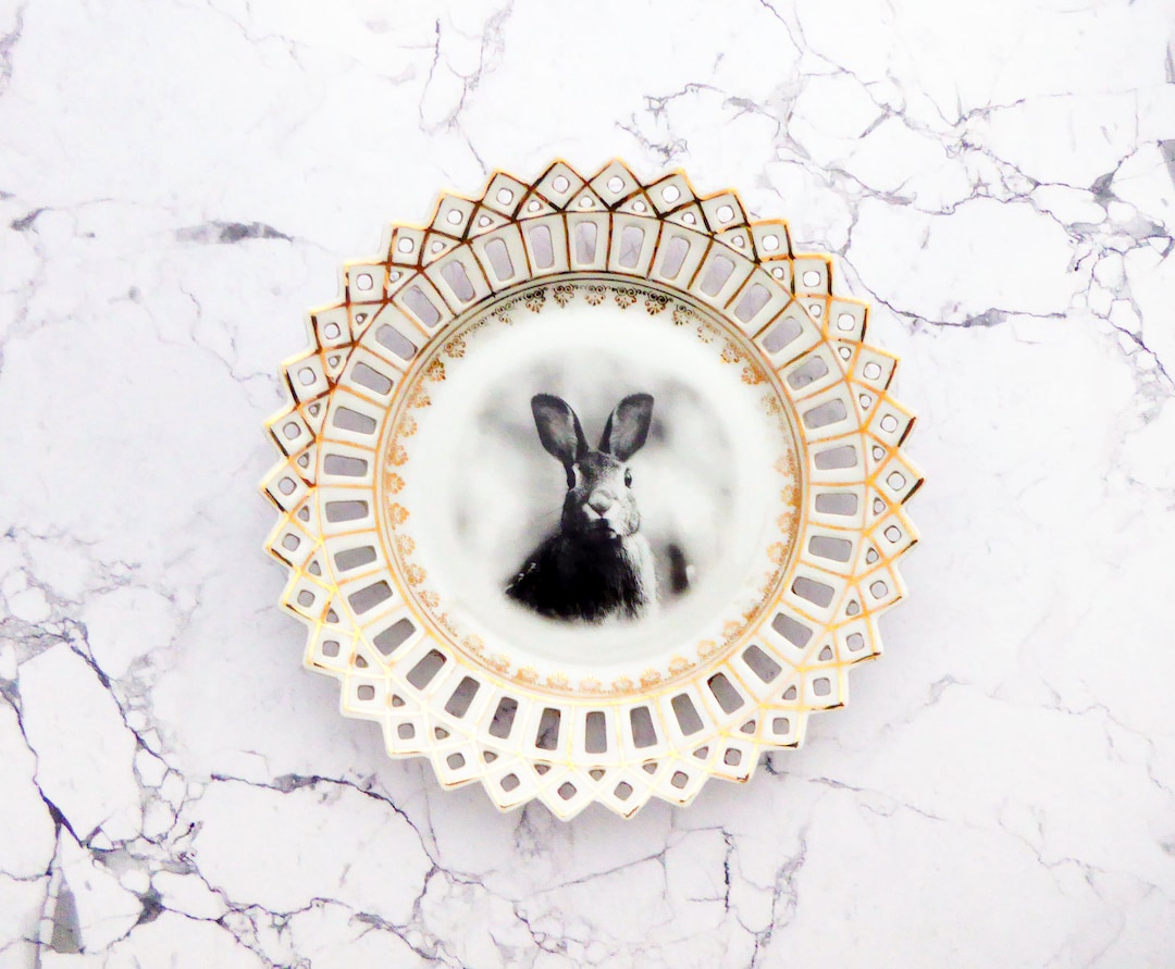 Wall Plate Rabbit 15 Cm Vintage Deko Plate Wall Deko Gold Edg Wall ...