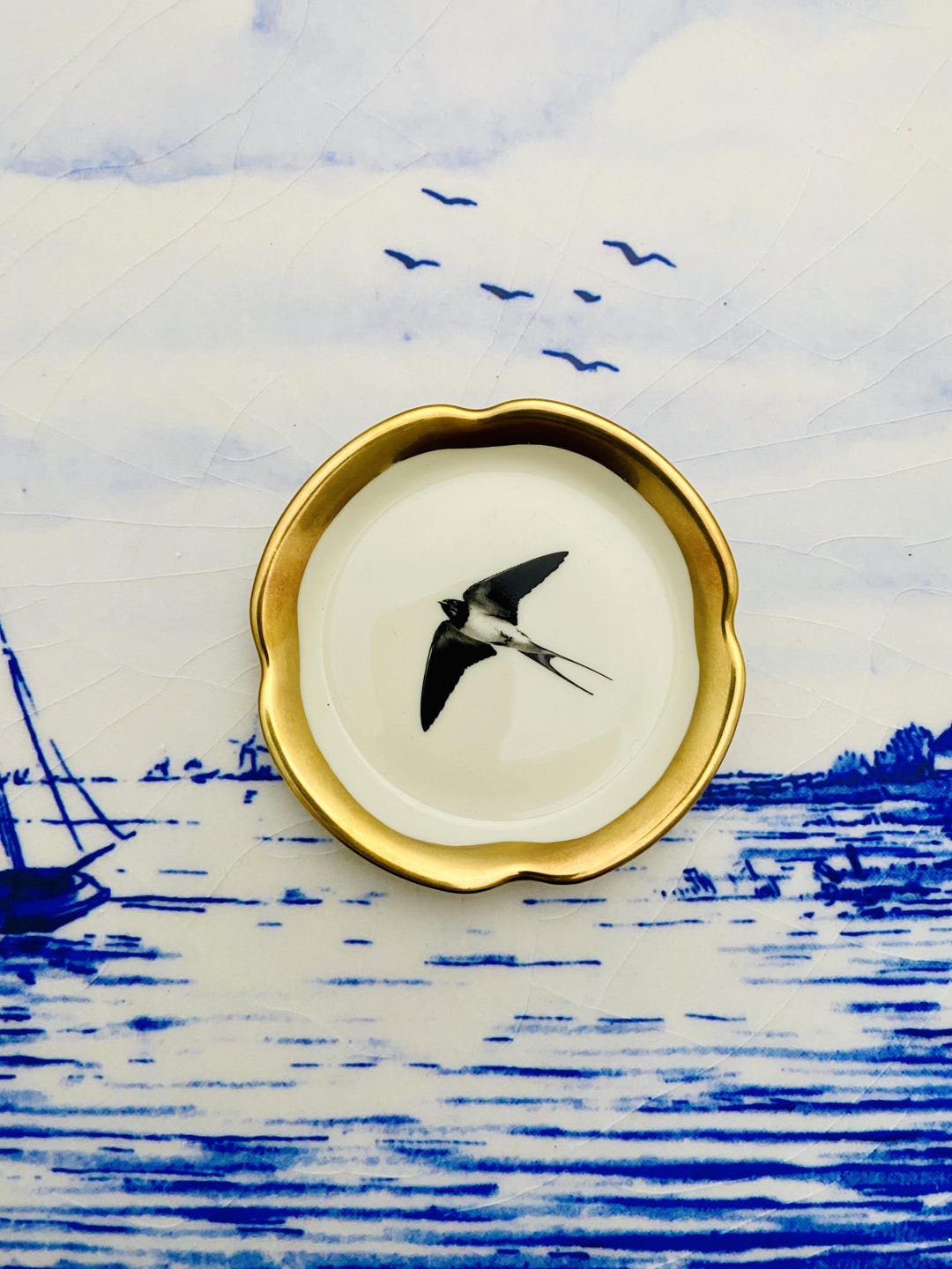 Wall Plate Swallow 9 Cm Vintage Deko Plate Wall Deko Gold Edg Wall ...