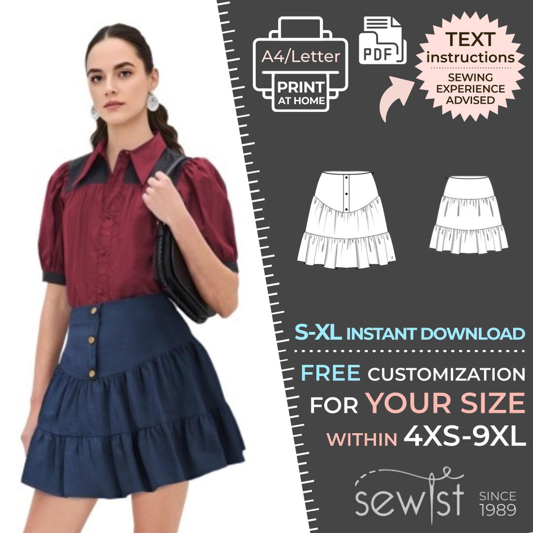 2803 Tiered Skirt - Sewing Pattern PDF - S-M-L-XL or Made to Measure ...