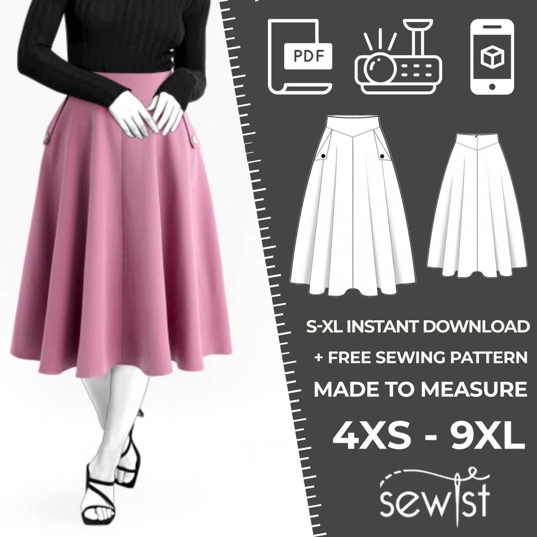 2370 Skirt Sewing Pattern PDF S-M-L-XL or Made to Measure Sewing ...