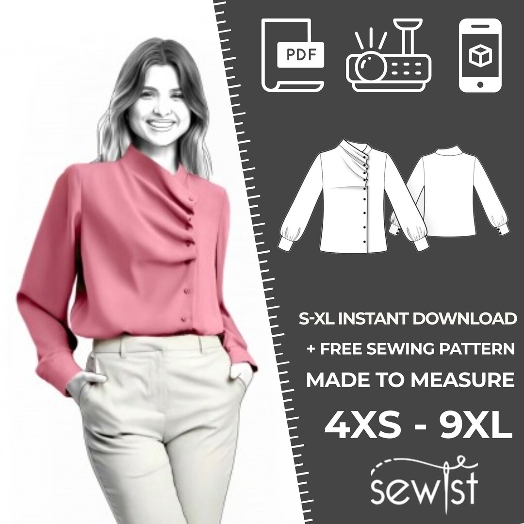 2458 Blouse Sewing Pattern PDF S-M-L-XL or Made to Measure Sewing ...