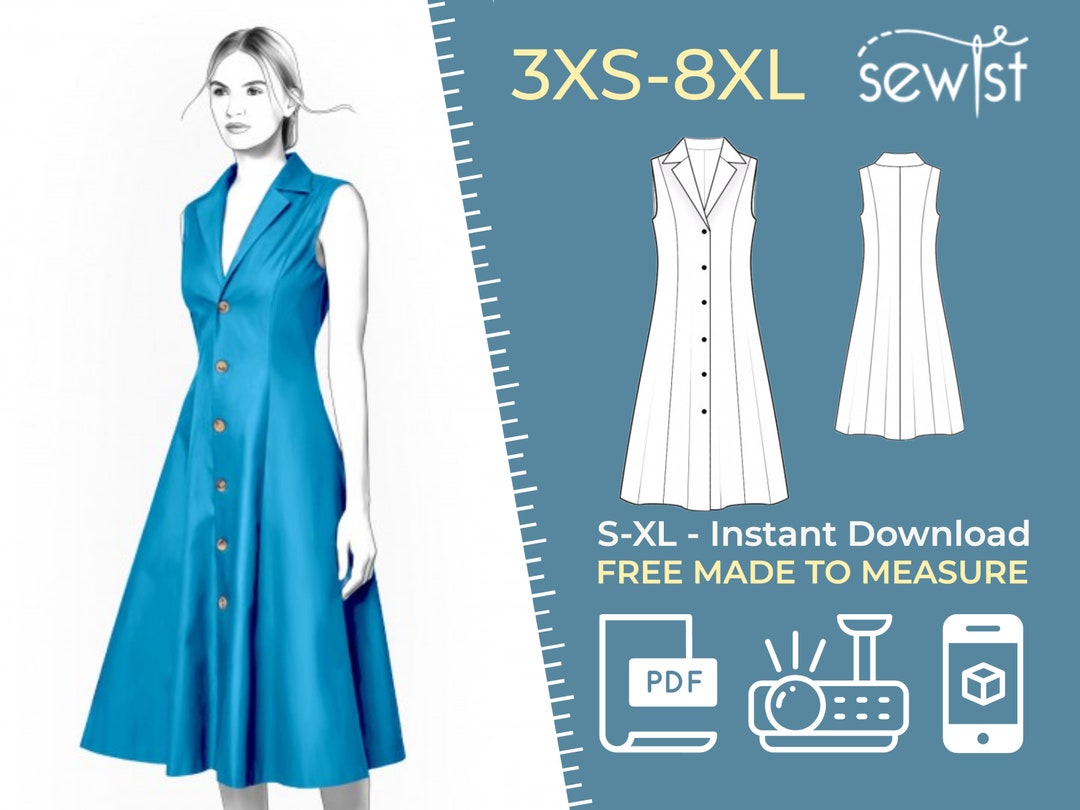 2058 Women's Dress Sewing Pattern PDF SMLXL / Custom - Etsy