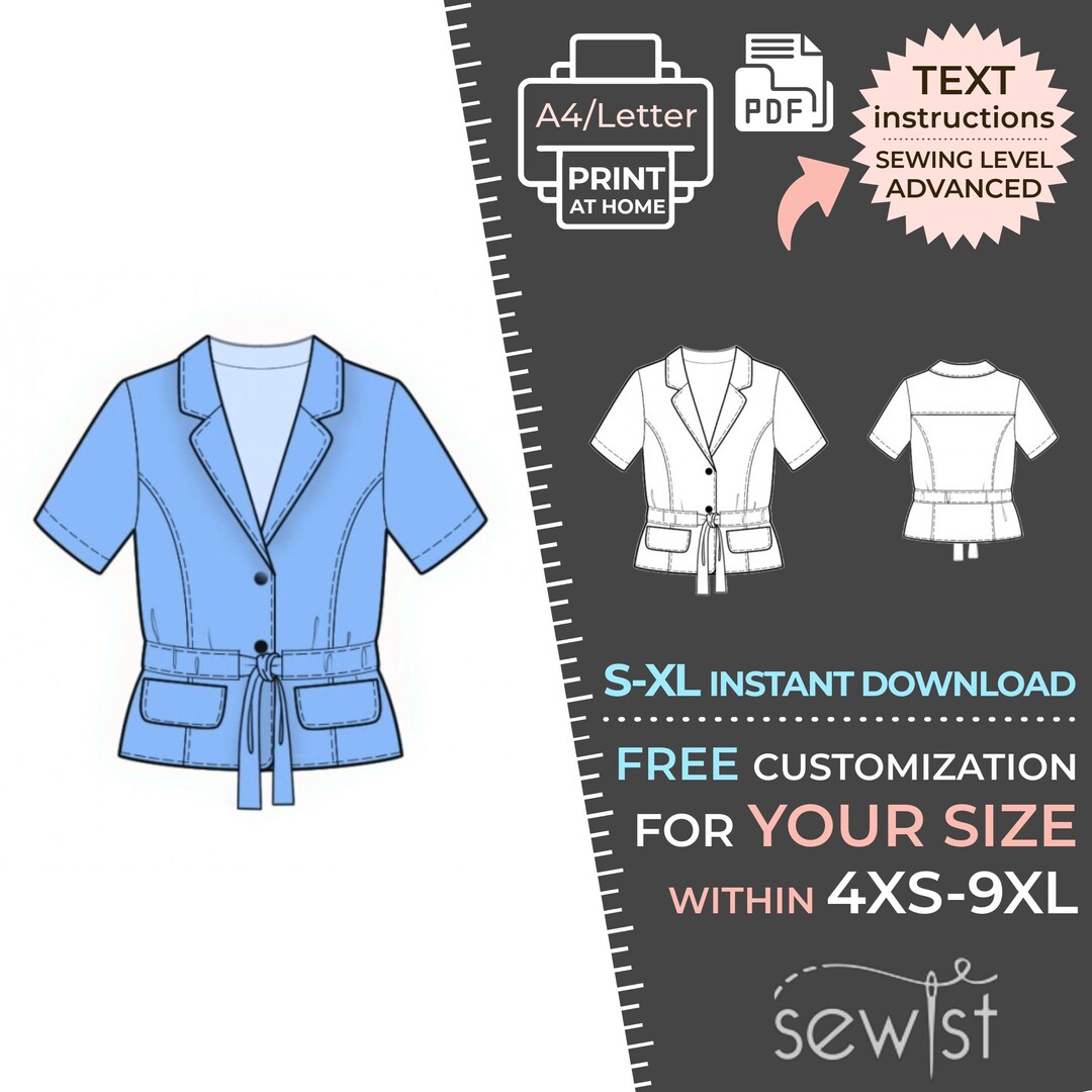 2089 Denim Jacket Sewing Pattern PDF Download, S-M-L-XL or Free Made to ...