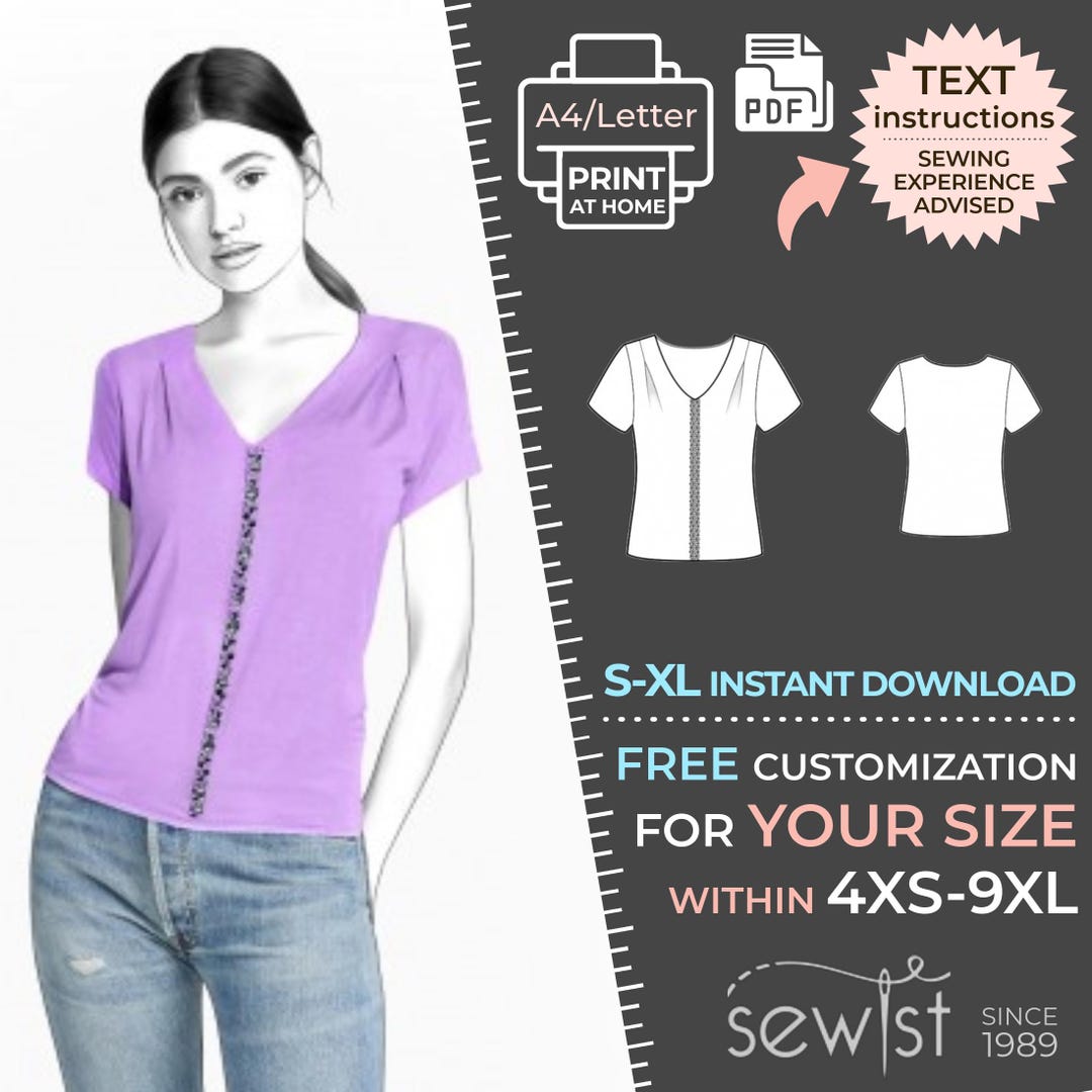 2479 PDF Top Sewing Pattern - S-M-L-XL or Made to Measure Sewing Pattern PDF Download - Etsy
