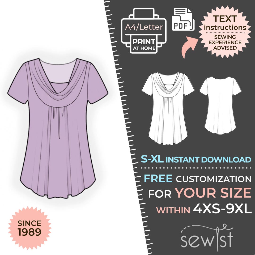 2354 Blouse, Top Sewing Pattern PDF - S-M-L-XL or Made to Measure ...