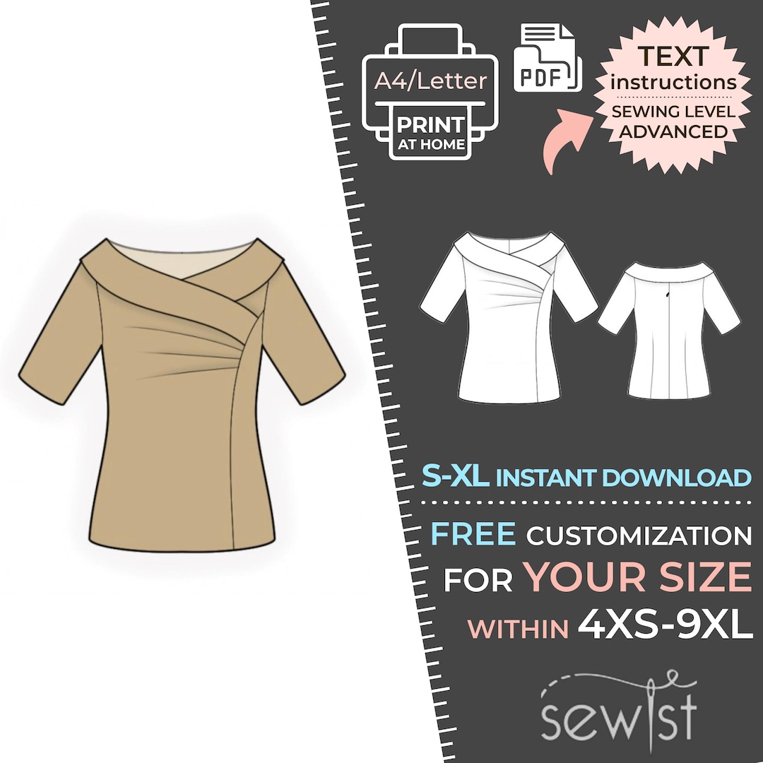 2119 Top With Pleat - S-M-L-XL or Made to Measure Sewing Pattern PDF ...