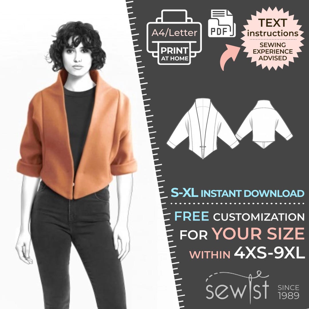 2477 Jacket Sewing Pattern PDF Download, S-M-L-XL or Free Made to ...