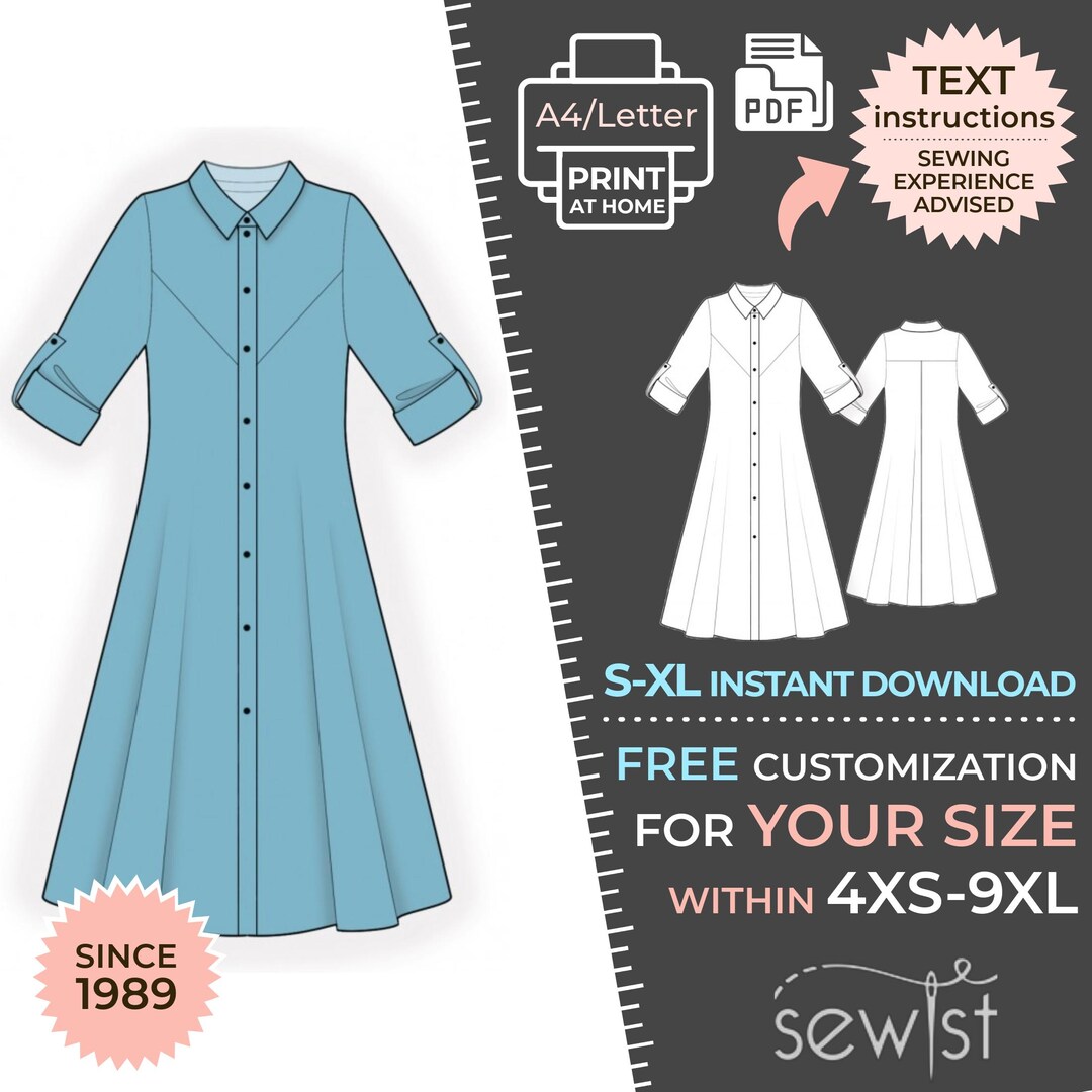 2323 Women's Dress Sewing Pattern PDF - S,M,L,XL / Custom Size ...