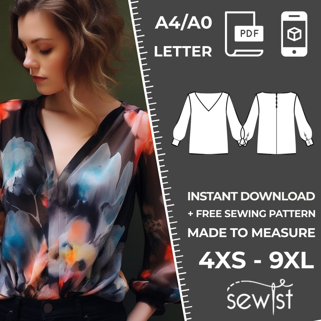 Women's Simple Blouse Sewing Pattern PDF - 4xs-9xl/custom Size ...