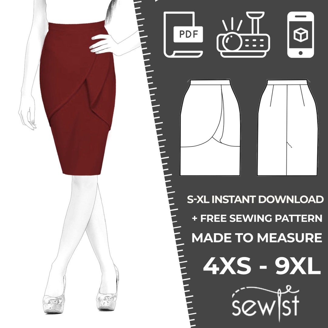 S3018 Skirt - S-M-L-XL or Made to Measure Sewing Pattern PDF Download ...