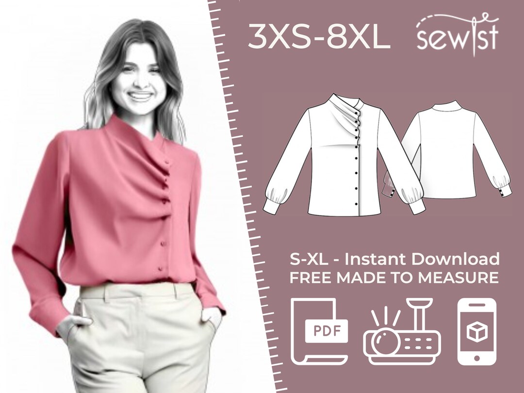 2458 Blouse Sewing Pattern PDF S-M-L-XL or Made to Measure - Etsy